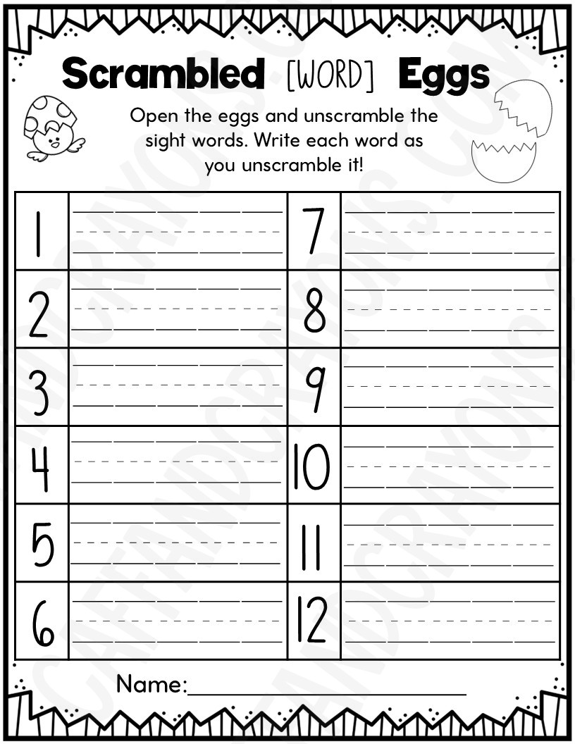 Scrambled Word Eggs- Sight Word Game – Caffeine and Crayons