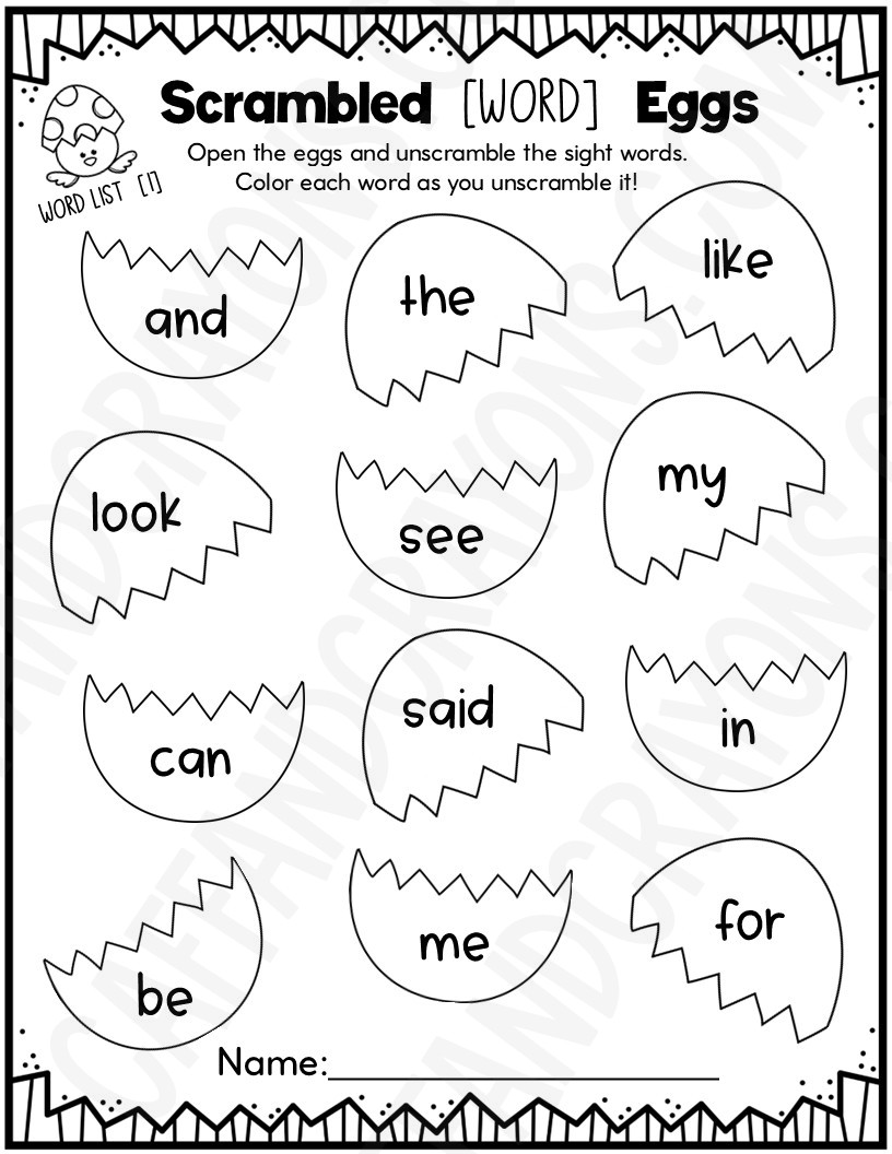 Scrambled Word Eggs- Sight Word Game – Caffeine and Crayons