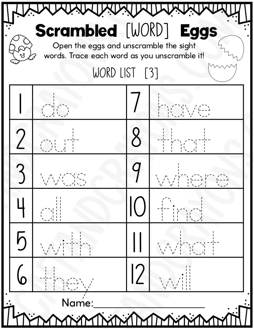 Scrambled Word Eggs- Sight Word Game – Caffeine and Crayons